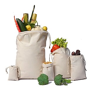 BigLotBags Cotton Muslin Bags, 100% Organic Cotton with Double Drawstring. Premium Quality Reusable Eco-Friendly Natural Muslin Bags. (10, 12 x 16 Inches)