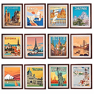 VIVIMAGIS Vintage Wall Decor Aesthetic Retro Style Travel City Posters for Room Decor Wall Art Print-Set of 12 World Travel Paintings Decorations Dorm Room 8" x 10" (UNFRAMED)