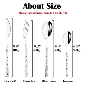 BRIIEC 24Pcs White Imitation Marble Pattern Handle Flatware Silverware Set, Stainless Steel Cutlery Set for 6, Square Handle Eating Utensils, Mirror Polished for Home Kitchen Bar Restaurant