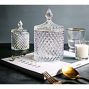 ericotry 1PCS 300m/10oz Crystal Glass Candy Dish with Crystal Lid Candy Box Sugar Bowl Tin Biscuit Barrel Decorative Candy Jar (Glazed)