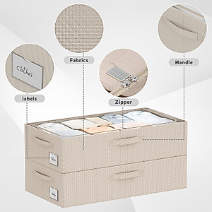 3Pcs Under Bed Storage Bins with Metal Frame - Shoe Organizer for Closet with Clear Cover Oxford Fabric Sturdy Underbed Container Foldable Stackable Clothes Organizer (Beige, 23.5x11.8x6.3)