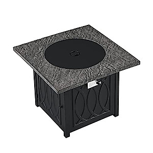 Ehomexpert 50,000 BTU Fire Pit Table,32-inch Outdoor Garden Square Auto-Ignition Propane Gas Fire Table with Waterproof Cover for Patio Courtyard Balcony,Black