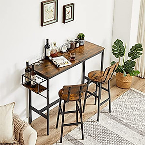 pazezog Dining Bar Table and Chair Set for 2,Kitchen Table Set with Folding Wine Holder and Stools,Counter Height Dining Table Set for Kitchen, Small Space