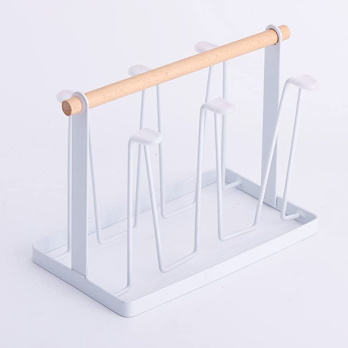 Cup Drying Rack Metal Drainer Holder Rack Cups Organizer with Wood Handle Bottle Drying Rack Dish Drying Rack