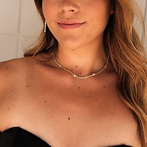 14K Gold Plated Cuban Link Chain Necklace with Baguette Cut Solitaire CZ | 3MM Gold Curb Link Necklace 14''+2'' Extender