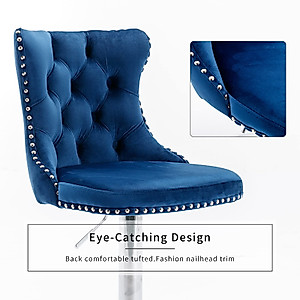 ODUSE-DAILY Velvet Swivel Bar Stools Set of 2, 25-33 Inch Height Adjustable, Counter Height Bar Stools with Back, Bar Chairs for Counter Height Bar Height Kitchen Island (Chrome, 2 Blue)