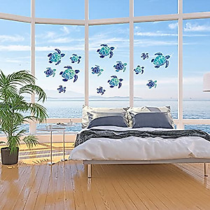 24 Pieces Sea Turtle Wall Decals Ocean Bathroom Decor Stickers Beach Sea Turtle Wall Stickers Waterproof Turtle Bubbles Ocean for Kids Home Bathroom Living Room Toilet Nursery Pool Party Decoration