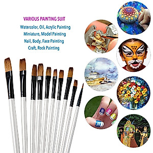GETHPEN Art Paint Brushes Set, 12 PCS Nylon Professional Flat Paint Brushes for Watercolor, Oil Painting, Acrylic, Face Body Nail Art, Crafts, Rock Painting