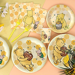 AURORAPARTY 120pcs Classic Winnie Bear Baby Shower or Birthday Party Supplies Baby Shower Plates Napkins Cups Gender Neutral Baby Shower Decoration Tableware Set Serves 24 Guests