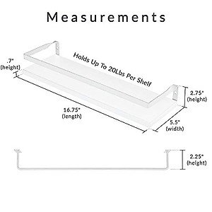 Peter's Goods Modern Floating Shelves with Rail - Wall Mounted Bathroom Wall Shelves with Towel Bar - Also Perfect for Bedroom Decor and Kitchen Storage - Solid Pine Wood Shelf Set of 2 (White)