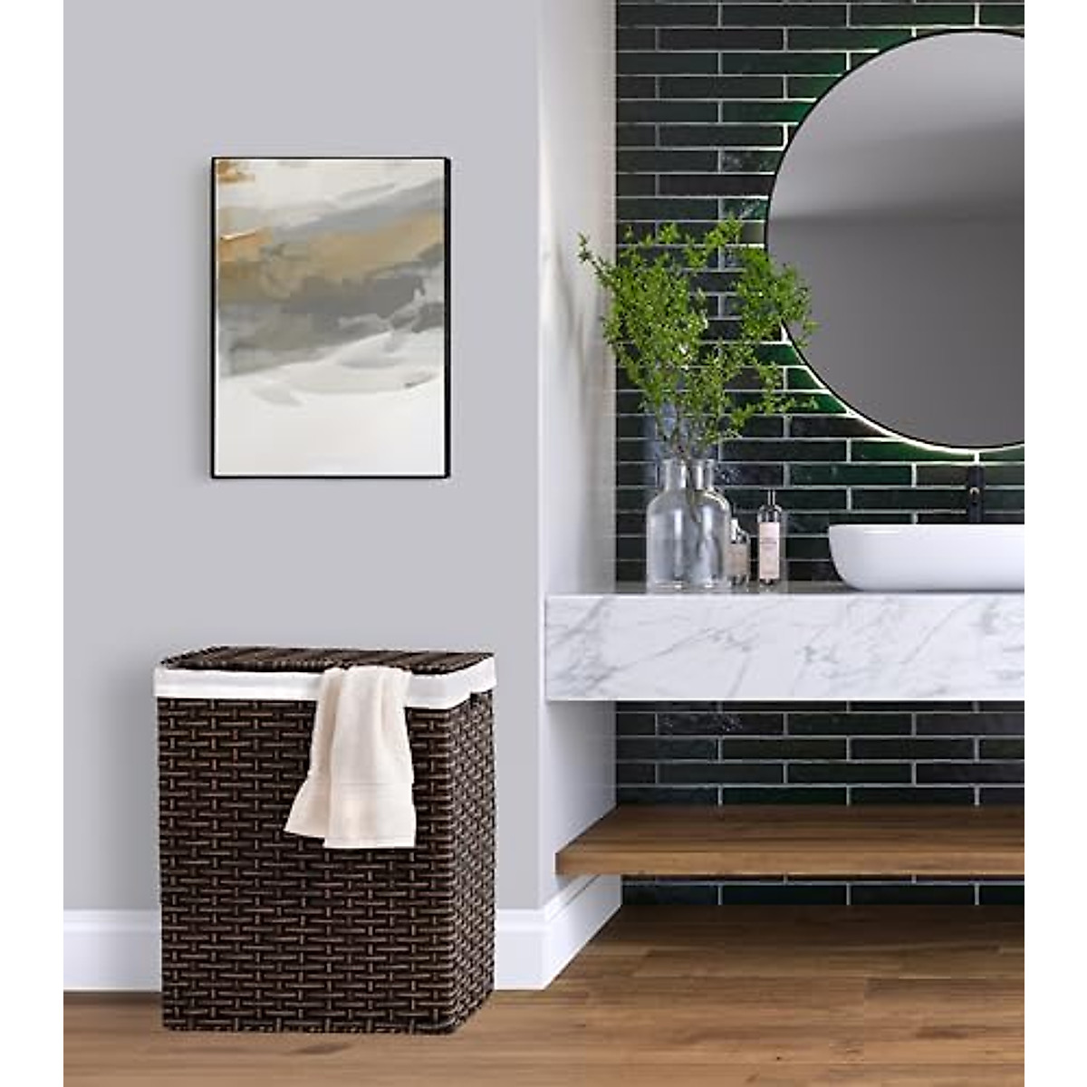 Seville Classics Premium Handwoven Portable Laundry Bin Basket with Carrying Handles, Household Storage for Clothes, Linens, Sheets, Mocha Brown, Rectangular Hamper