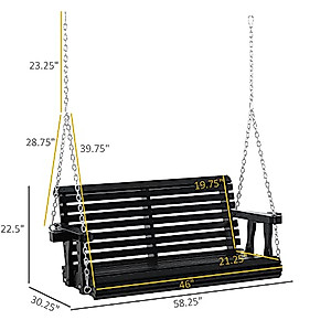 Outsunny Porch Swing with Stand and Cupholders, 2 Person Wooden Patio Swing Chair, 440 lbs. Weight Capacity, for Garden, Poolside, Backyard, Black