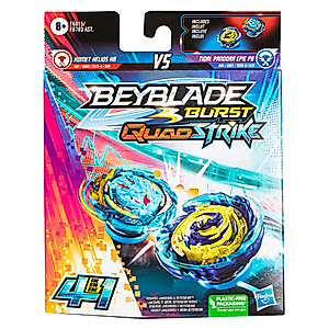Hasbro Beyblade Burst QuadStrike Komet Helios H8 and Tidal Pandora Epic P8 Spinning Top Dual Pack, 2 Battling Game Top Toy for Kids Ages 8 and Up