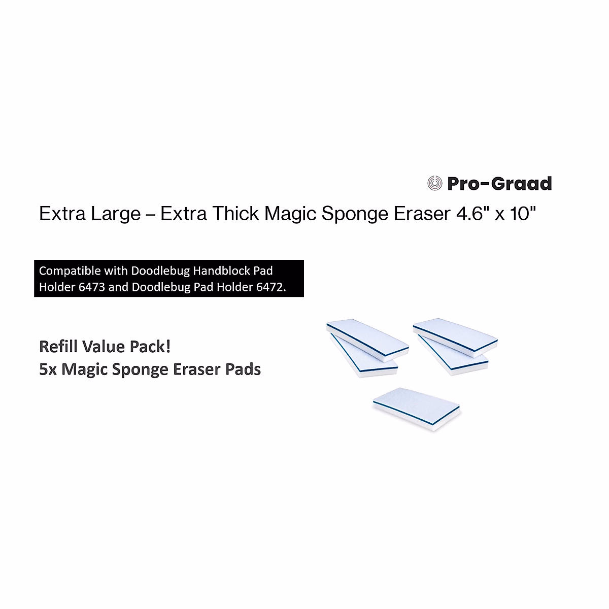 Magic Mopper Eraser Pads - 5 Pack 4.5" x 10" x 1" Commercial Grade Melamine Sponges for Floor, Tile, Grout, Baseboard & Walls - Durable & Versatile Cleaning - Compare to Magic Eraser - Doodlebug Pad
