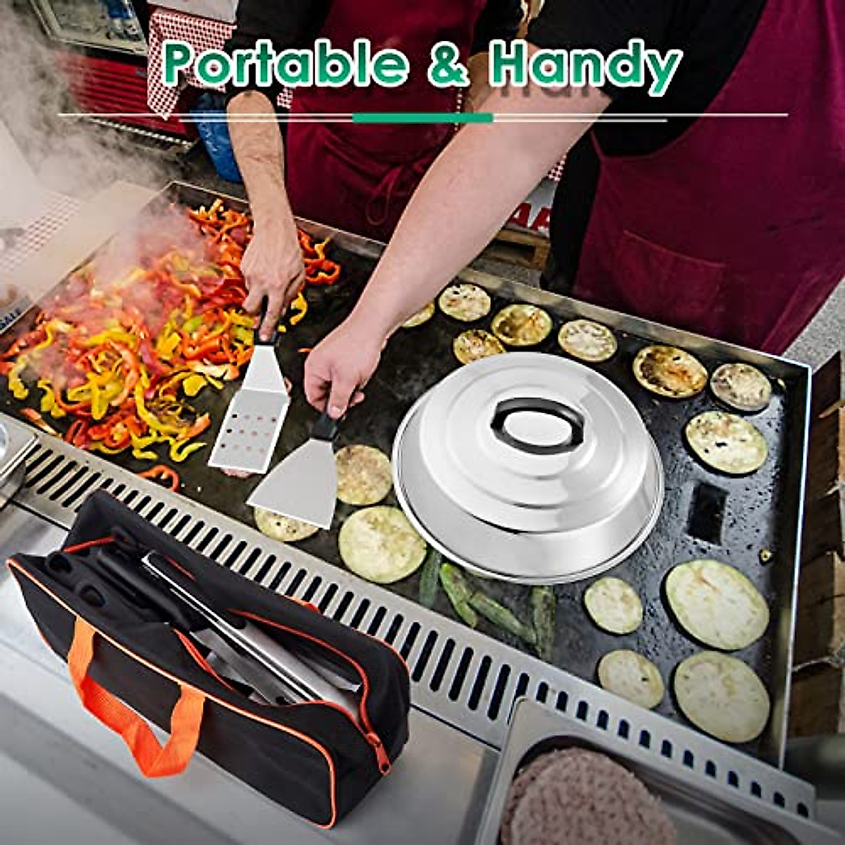 HaSteeL 25Pcs Griddle Accessories Kit, Stainless Steel Teppanyak Tools Set with Metal Spatulas, Melting Domes, Burger Press, Great for Flat Top Cooking Camping Outdoor BBQ, Heavy Duty & Easy to Clean