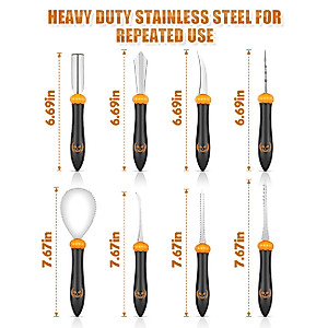 FUNNYB&G Pumpkin Carving Tools Kit Halloween - 16 PCS Professional Pumpkin Carving Set For Kids Or Adults - 8 PCS Stainless Steel Carving Tools Halloween Decoration Stickers and LED Pumpkin Lights
