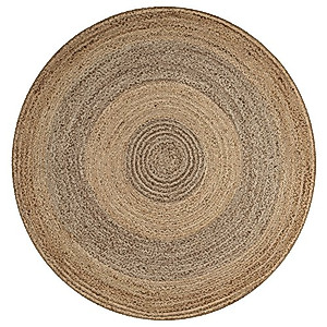 LR Resources Jute LR12032-NGY60RD Natural/Gray Round 6 ft Indoor Area Rug, 6'