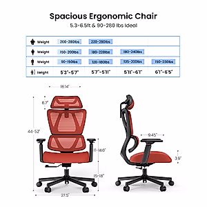 ProtoArc Ergonomic Office Chair with 30% Thicker Saddle Shaped Spring Cushion, Adaptive Lumbar Support, Big and Tall Mesh Chair with Headrest for Home Office, Desk Chair with Wheels EC100 (Red)