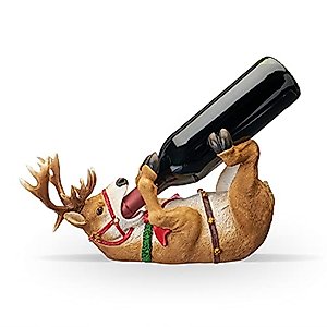 True Reindeer Polyresin Wine Bottle Holder Set of 1, Brown, Holds 1 Standard Wine Bottle