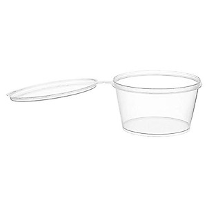 EcoQuality [100 PACK 2 Oz Leak Proof Plastic Condiment Souffle Containers with Attached Lids - Portion Cup with Hinged Lid Perfect For Sauces, Samples, Slime, Jello Shot, Food Storage & More!