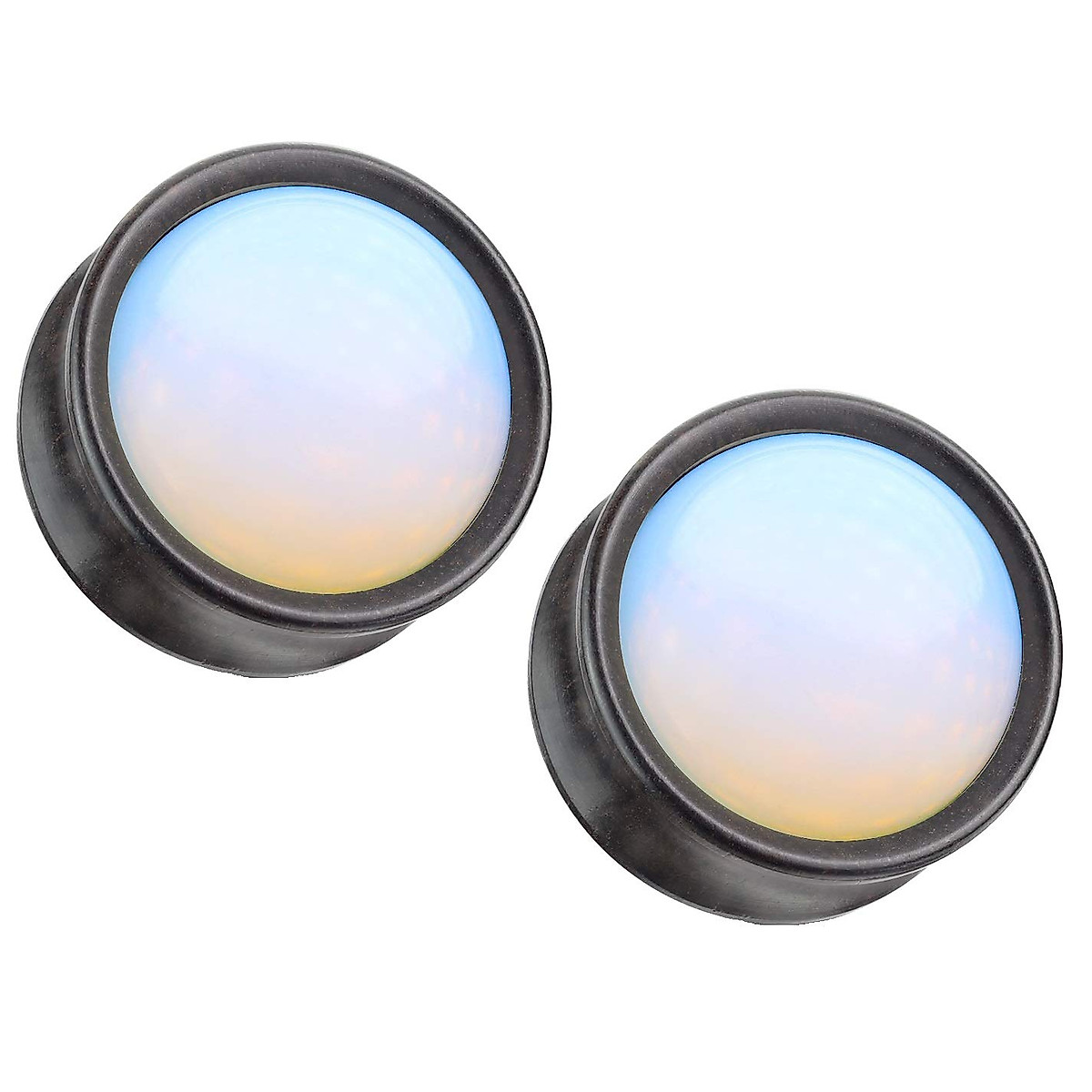 Pierced Owl Synthetic Opal Center Front-Facing Natural Ebony Wood Saddle Plugs, Sold as Pair (19mm (3/4"))
