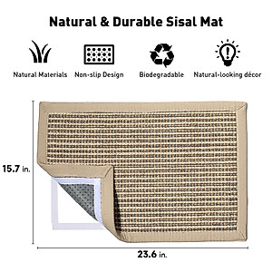 FUKUMARU Cat Scratcher Mat, 23.6 X 15.7 Inch Natural Sisal Cat Scratch Mats, Horizontal Cat Floor Scratching Pad Rug, Protect Carpets and Sofas (Cream - Thicken)