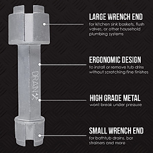 DrainX Tub Drain Remover Wrench | Use to Install and Remove Most Bath and Shower Drains | Heavy Duty Scratch Resistant