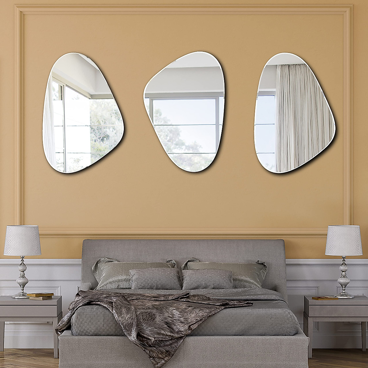 LYLDACER Yanliff Irregular Mirror Wall Decor.Modern Frameless Asymmetric Beveled Decorating Mirror for Wall(13.4X20inches).Silver