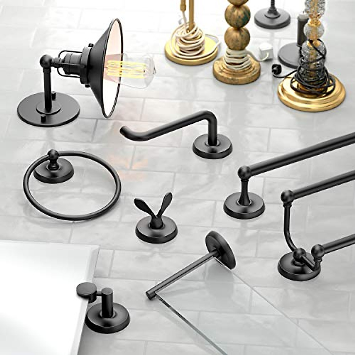 Gatco 5076MX Desinger II Robe Hook, Matte Black/Wall Mounted Double Robe and Towel Hook for Bathroom