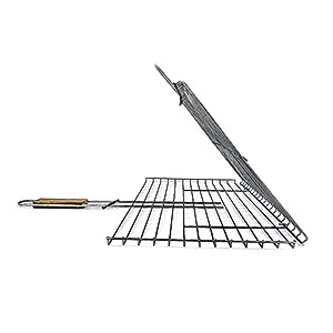 Grilling Basket for Outdoor Grill, Barbecue Basket for Fish, Steak, Chicken, Vegetables, Shish Kabob and Shrimp, Large Lockable Basket with Wooden Handle, Sturdy BBQ Accessories, 11 x 18 in