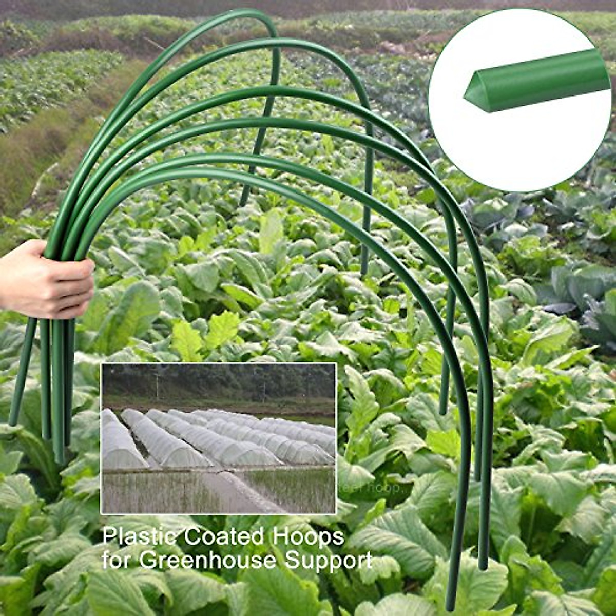 Okngr 6 Pcs Greenhouse Hoops, 4ft Grow Tunnel Hoops, Flexible Long Steel with Plastic Coated Grow Tunnel Garden Hoop for Garden Fabric, Plant Support Garden Stakes