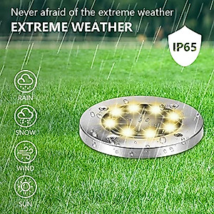 XSUPER Solar Ground Lights, 8 LED Solar Garden Lights, Waterproof In-Ground Landscape Lights, 8 Packs Solar Lights Outdoor Disk Lights for Patio Pathway Lawn Yard Deck Driveway Walkway, Warm White