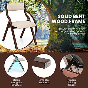 Giantex Folding Dining Chairs Set of 2, No Assembly Folding Chairs w/Linen Padded Seats, Wood Foldable Kitchen Chairs, Easy to Store Extra Event Chairs, Padded Folding Chair for Wedding Guests Party