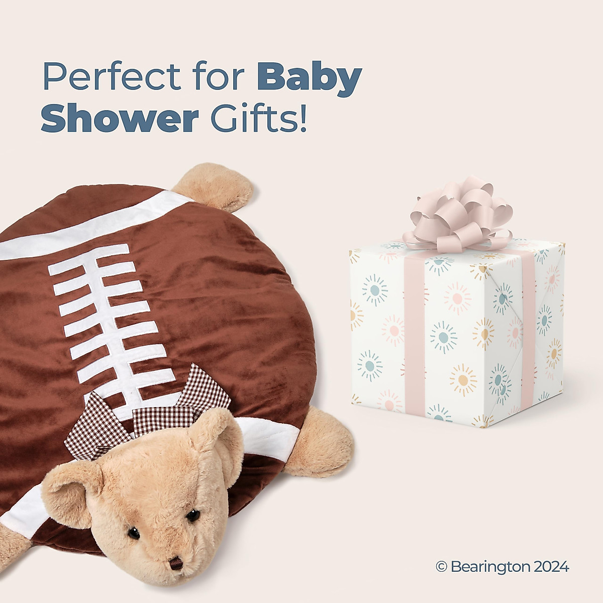 Bearington Baby Touchdown Belly Blanket, Football Teddy Bear Plush Stuffed Animal Tummy Time Play Mat