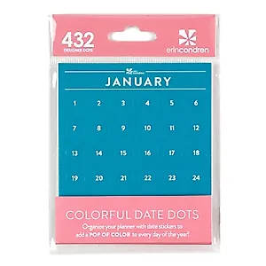 Erin Condren Designer Sticker Sheets - Colorful Date Dots Stickers - 12 Monthly Sticker Sheets, 432 Stickers Total. Decorative and Cute Stickers for Customizing Planners, Notebooks, and More