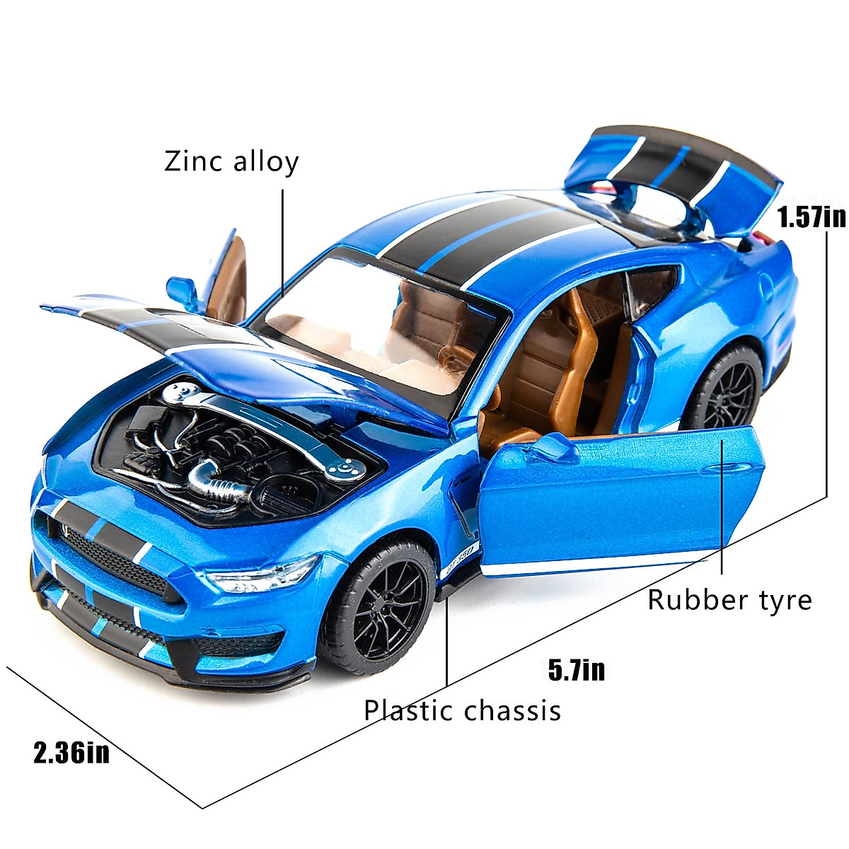 WAKAKAC Diecast Car1/32 Shelby GT350 Model Car Pull Back Collectible Toy Car with Sound and Light Toy Vehicle for Boys Adults Gift (Blue)