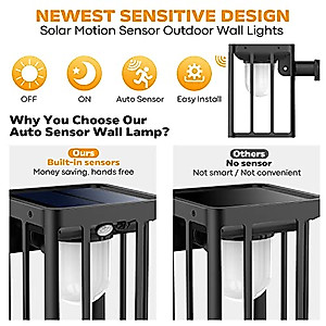 Outdoor Wall Light Fixtures, Solar Motion Porch Lights IP65 Waterproof 3 Lighting Modes for Patio Front Door Entryway, 2 Pack