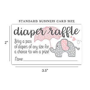 Pink Elephant Diaper Raffle Tickets (50 Count) - Girl Baby Shower Game