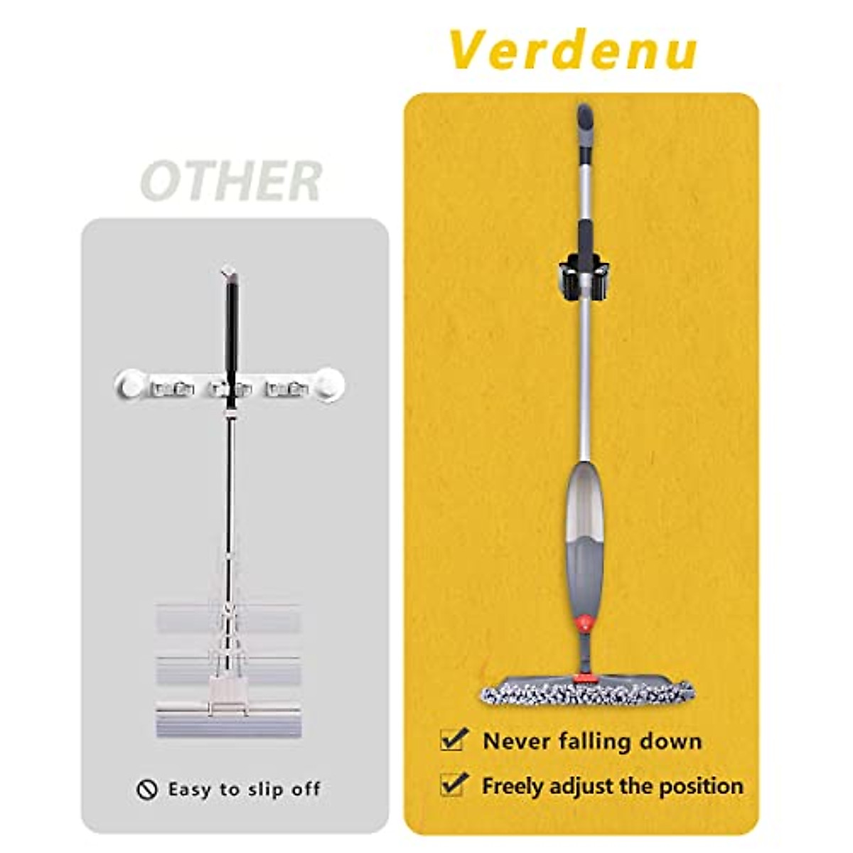 Verdenu 6 Pack Broom Holder Wall Mount, Mop Wall Mount Holder, Stainless Steel Command Broom Holder with Screws, Garden Tool Rack Wall Mount for Kitchen, Home, Bathroom, Garage Storage
