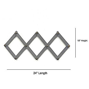 THE NIFTY NOOK Wall Mounted Wood Expandable Accordian Coat Rack Hanger 10 Metal Pegs - 24" Length (Gray)