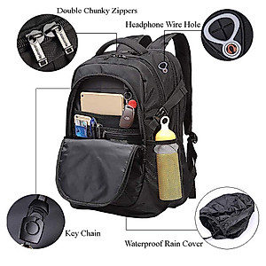 Ronyes Backpack for Laptops Up To 18.4 Inch Hiking Backpack Water Resistant Travel Computer Backpack Shockproof Laptop Backpack with USB Charging Port and Waterproof Rain Cover (Black)