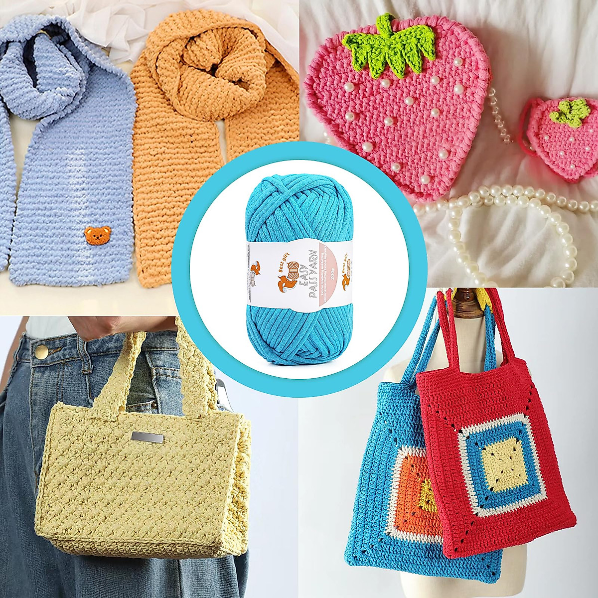 Fedmut Yarn for Crocheting -200g Beginners Chunky Cotton Yarn Easy-to-See Stitches Thick Worsted Yarn for Knitting Craft -Peacock Blue