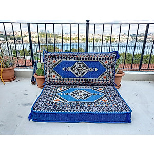 Loveseats, Sectional Sofa, Arabic Sofa Floor Seating Set, Pallet Sofa, Floor Cushions, Turkish Floor Sofa, Arabic Majlis, Kilim Rug Design (Blue)