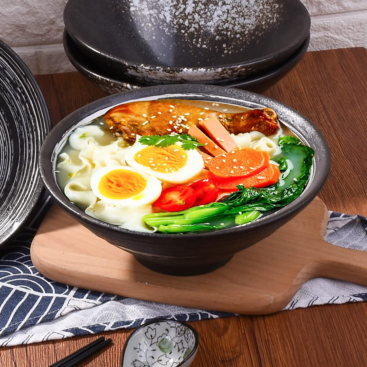 Japanese Ramen Bowls Set, 32 OZ Ceramic Noodle Soup Cereal Bowls (BSB)