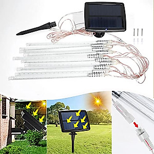 Solar Meteor Shower Christmas Lights Outdoor 10 Tube 360 LED, Falling Rain Lights, Waterproof String Lights for Xmas Tree Garden Yard Porch Wedding Party Décor White