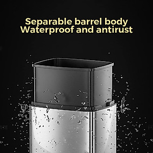 LEASYLIFE 10L/2.6 Gallon Stainless Steel Square Trash can, Compact Garbage Bin, Kitchen, Office, Split Design Household Trash can (Sliver)