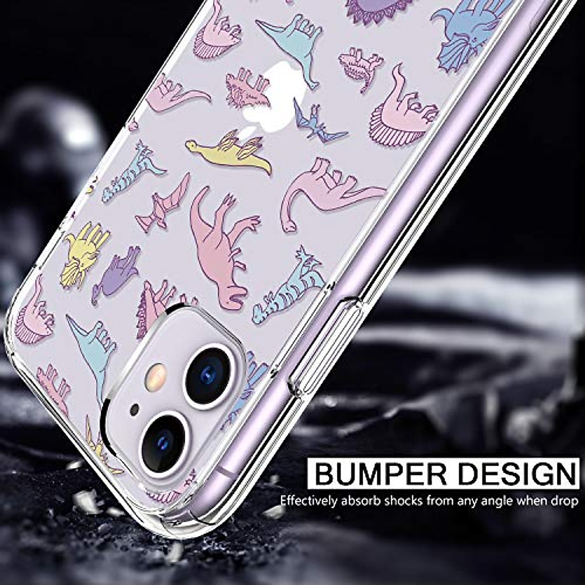 BICOL iPhone 11 Case Clear with Design for Girls Women,12ft Drop Tested,Military Grade Shockproof,Slip Resistant Slim Fit Protective Phone Case for Apple iPhone 11 6.1 inch 2019 Dinosaurs