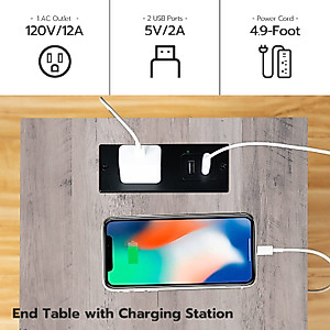 HOOBRO Side Table with Charging Station, End Table with USB Ports and Outlet, Nightstand with 2-Layer Storage Shelves for Small Spaces, Living Room, Bedroom, Stable Frame, Greige and Black BG09UBZ01