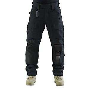 ZAPT Breathable Ripstop Fabric Pants Military Combat Multi-Pocket Molle Tactical Pants with EVA Knee Pads (Solid Black, L)