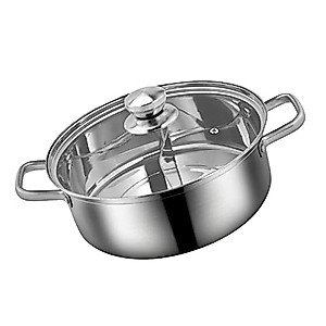 DEPILA Home Sided Plate Electric S Practical Ramen Cooker Yang Size Stick Stainless Base Cooker: Gas Two-Flavor Soup Cookware Stove Steel Dual Holder Double Two- Basin Duck Woks